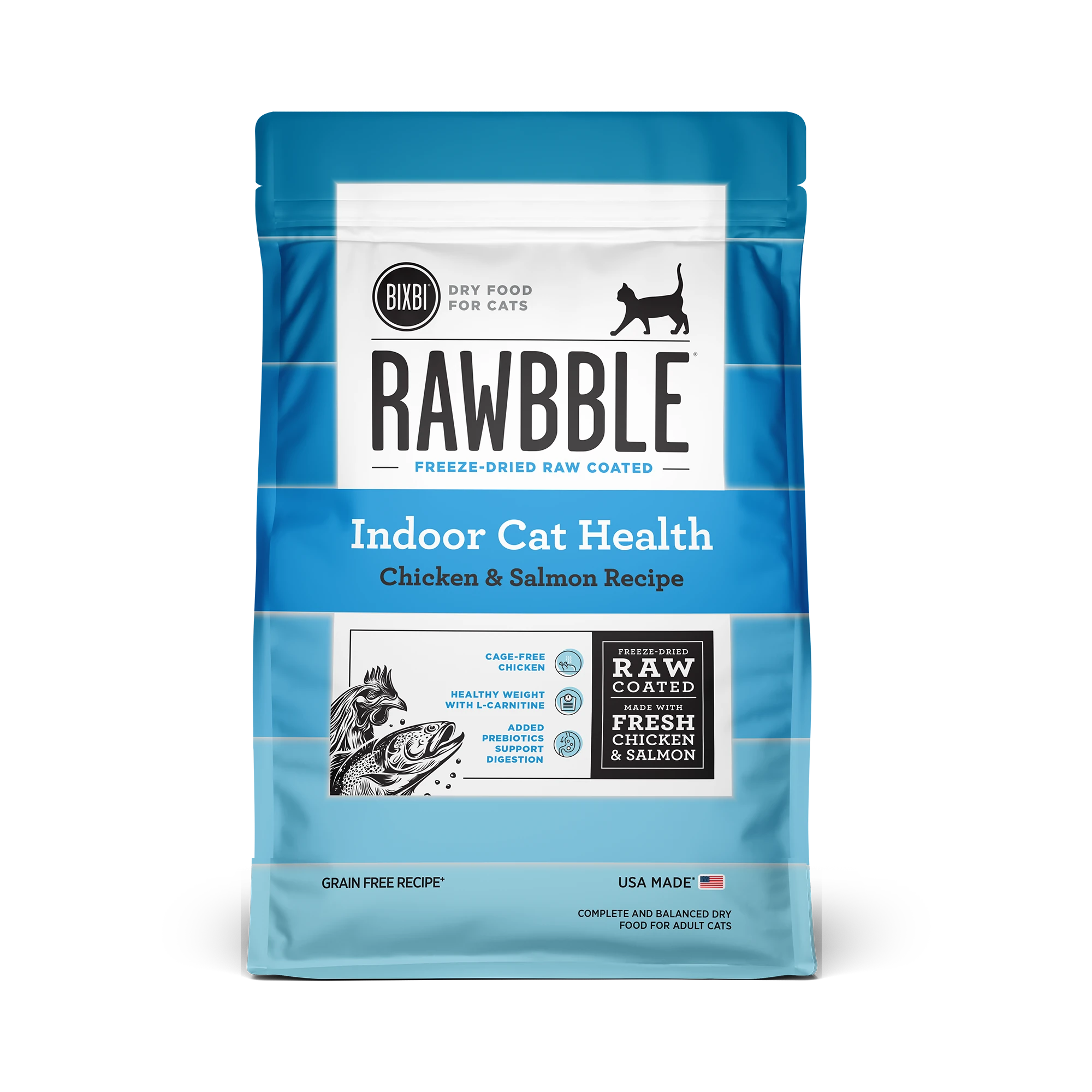Rawbble® Dry Food for Cats - Indoor Health Chicken & Salmon Recipe • BIXBI
